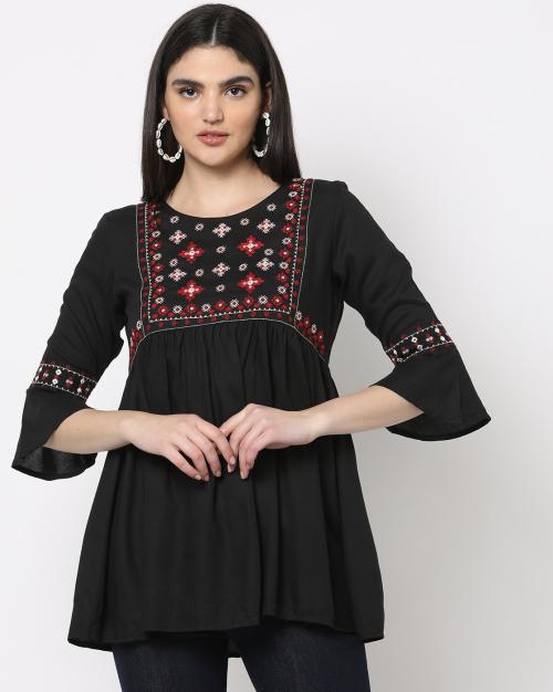 Buy Flared Top with Embroidered Yoke Online at Best Prices in India ...