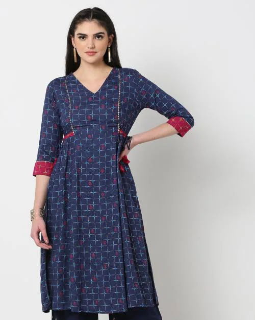 Buy Printed A-Line Kurta with Side Tie-Up Online at Best Prices in ...