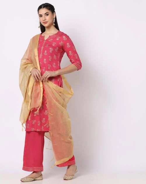 Buy Foil Print Straight Kurta Suit Set Online at Best Prices in India ...