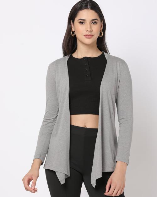 Buy Heathered Open-Front Waterfall Shrug Online at Best Prices in India ...