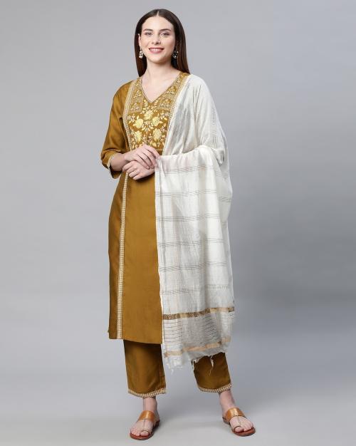 Buy Embroidered Straight Kurta Suit Set Online at Best Prices in India ...
