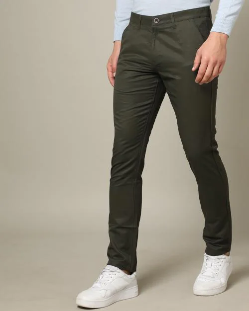 Buy Men Tapered Fit Flat-Front Trousers Online at Best Prices in India ...