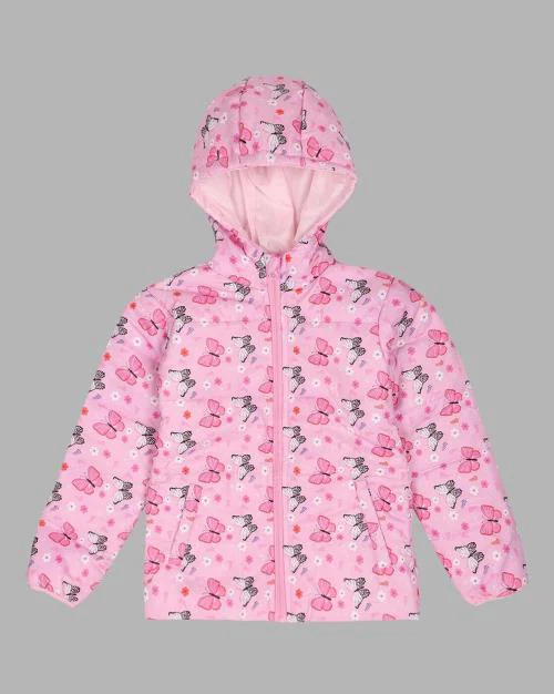 Buy Butterfly Print Zip-Front Hooded Jacket Online at Best Prices in ...
