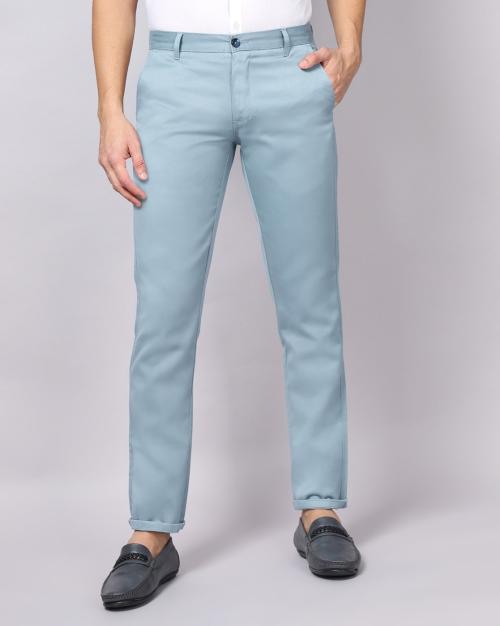 Buy Slim Tapered Fit Flat-Front Trousers Online at Best Prices in India ...