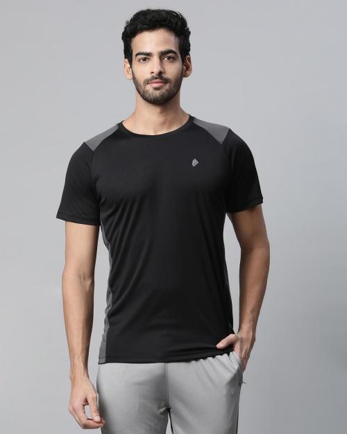 Buy Slim Fit Crew-Neck T-Shirt with Contrast Panels Online at Best ...