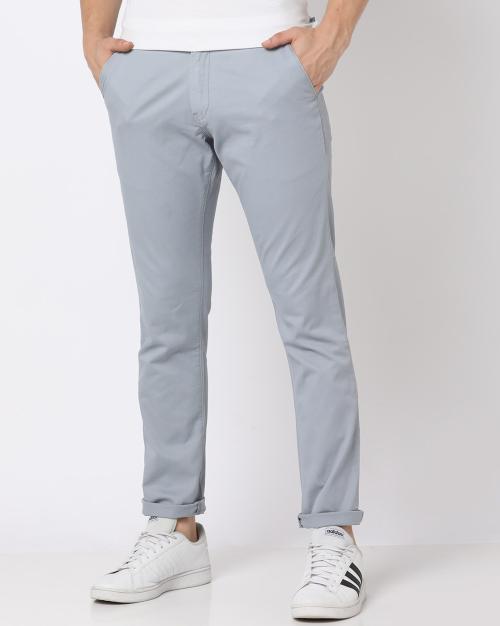 Buy Tapered Fit Flat-Front Trousers Online at Best Prices in India ...