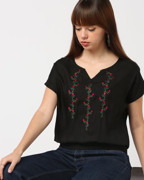 Buy Women Embroidered Regular Fit Top Online at Best Prices in India ...