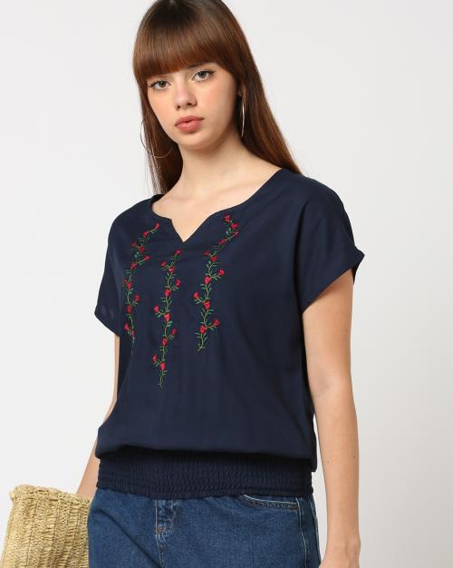Buy Women Embroidered Regular Fit Top Online at Best Prices in India ...