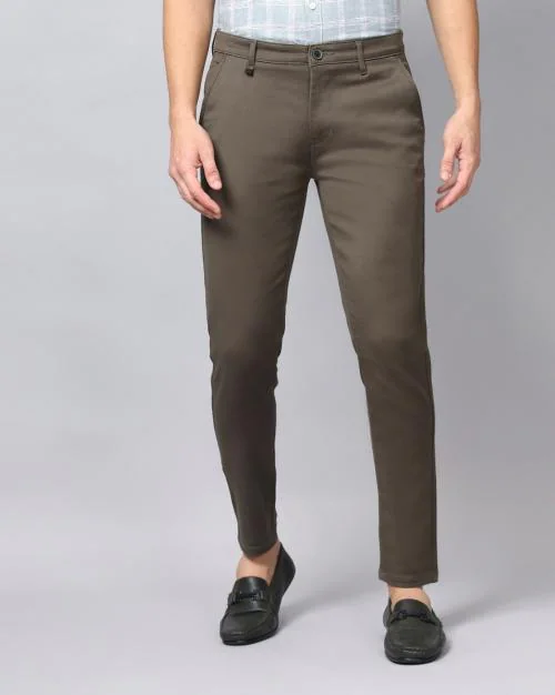 Buy Tapered Fit Flat-Front Trousers Online at Best Prices in India ...