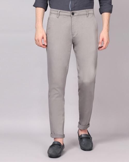 Buy Slim Tapered Fit Flat-Front Trousers Online at Best Prices in India ...