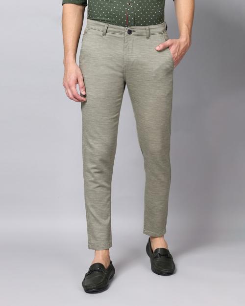 Buy Tapered Fit Flat-Front Trousers Online at Best Prices in India ...
