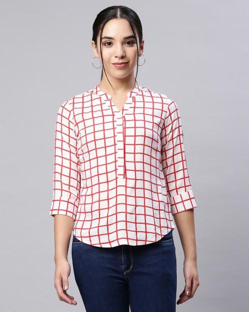 Buy Checked Top with Band Collar Online at Best Prices in India - JioMart.