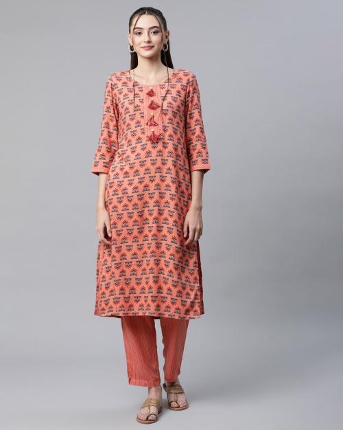 Buy Block Print Straight Kurta Set Online at Best Prices in India ...
