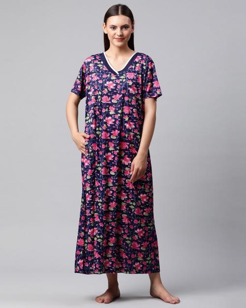 Buy Floral Print Nightie with Insert Pockets Online at Best Prices in ...
