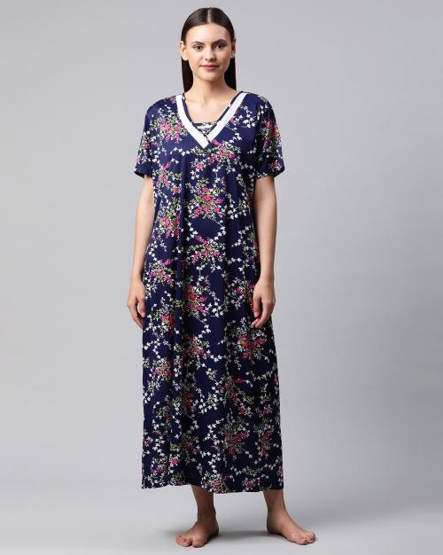 Buy Floral Print Nightie with Insert Pocket Online at Best Prices in ...