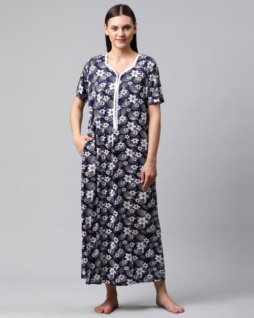 Buy Floral Print Nightie with Insert Pocket Online at Best Prices in ...