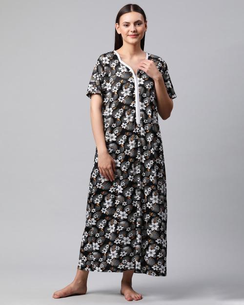 Buy Floral Print Nightie with Slip Pocket Online at Best Prices in ...