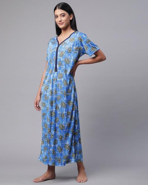 Buy Floral Print Nightie with Slip Pocket Online at Best Prices in ...