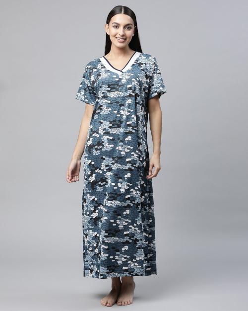 Buy Reptilian Print V-Neck Nightie Online at Best Prices in India ...