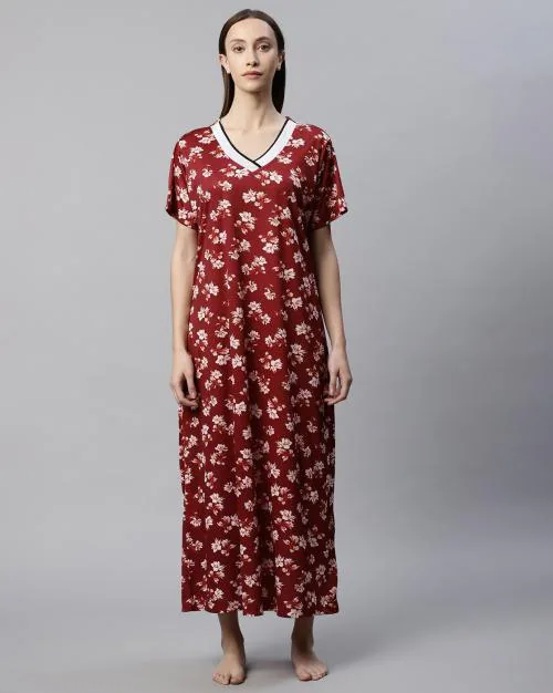 Buy Floral Print V-Neck Nightie Online at Best Prices in India - JioMart.