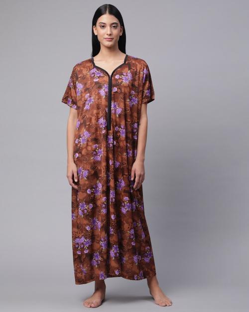 Buy Floral Print Nightie with Side Pockets Online at Best Prices in ...