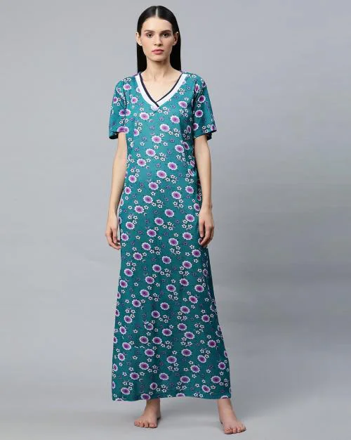 Buy Floral Print Nightie with Insert Pocket Online at Best Prices in ...