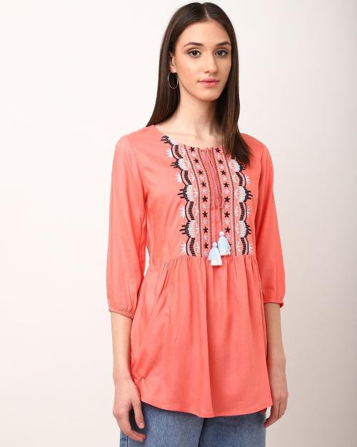 Buy Women Embroidered Regular Fit Top Online at Best Prices in India ...