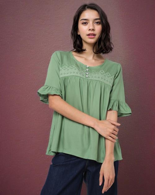 Buy Women Embroidered Regular Fit Top Online at Best Prices in India ...