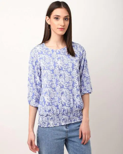 Buy Women Floral Print Regular Fit Blouson Top Online at Best Prices in ...