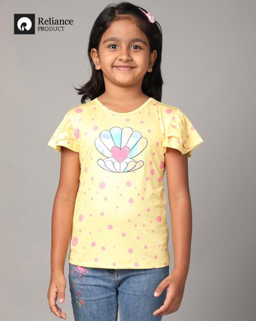 Buy Girls Polka-Dot Print Relaxed Fit Round-Neck T-Shirt Online at Best ...