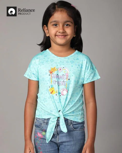 Buy Girls Typographic Print Relaxed Fit Round-Neck T-Shirt Online at ...