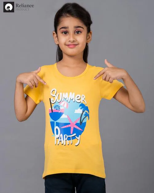 Buy Girls Typographic Print Relaxed Fit Round-Neck T-Shirt Online at ...