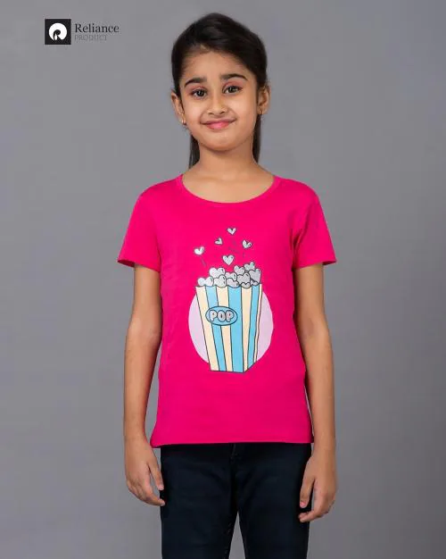 Buy Girls Graphic Print Relaxed Fit Round-Neck T-Shirt Online at Best ...