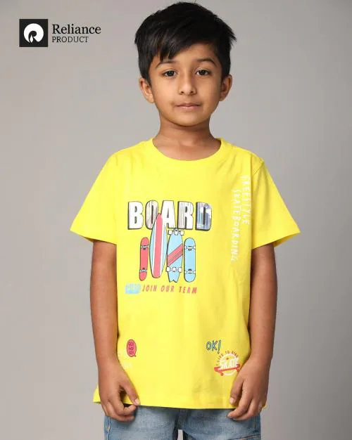 Buy Boys Typographic Print Relaxed Fit Round-Neck T-Shirt Online at ...