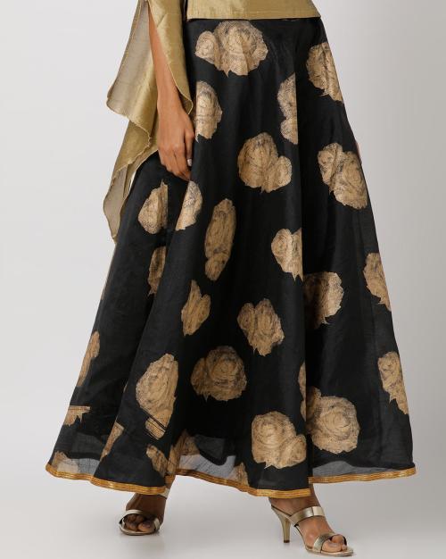 Buy Printed Flared Skirt with Contrast Hemline Online at Best Prices in ...