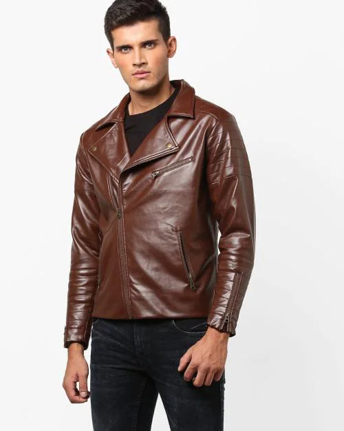 Buy Slim Fit Zip-Front Jacket with Biker Panels Online at Best Prices ...