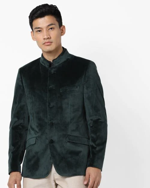 Buy Single-Breasted Blazer with Mandarin Collar Online at Best Prices ...