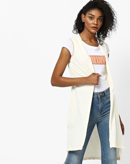 Buy Longline Sleeveless Shrug with High-Low Hem Online at Best Prices ...
