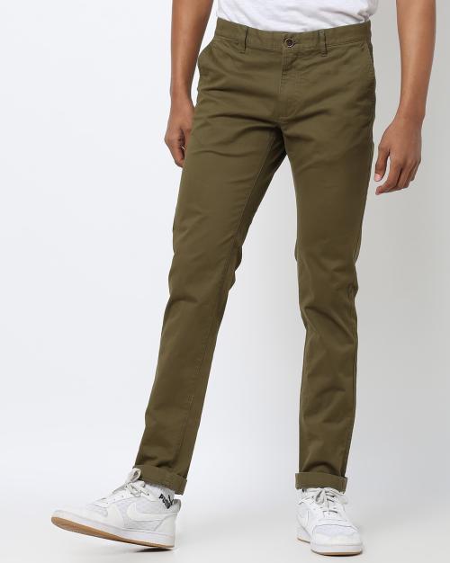 Buy Slim Fit Flat-Front Trousers with Insert Pockets Online at Best ...