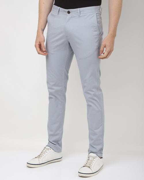 Buy Slim Fit Flat-Front Trousers with Insert Pockets Online at Best ...