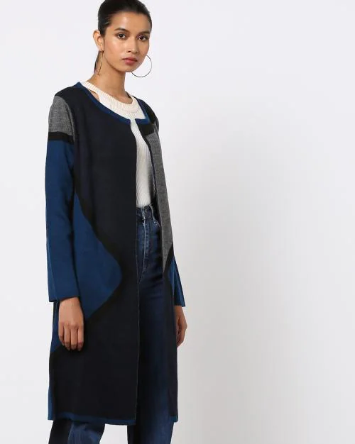 Buy Geometric Pattern Open-Front Longline Jacket Online at Best Prices ...