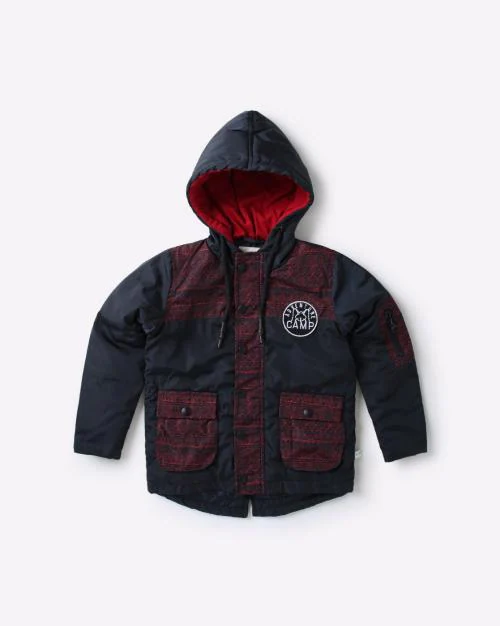 Buy Textured Hooded Jacket with Flap Pockets Online at Best Prices in ...