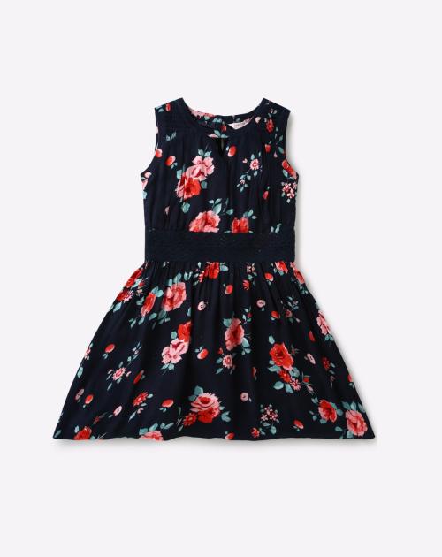 Buy Floral Print Fit & Flare Dress with Lace Panel Online at Best ...
