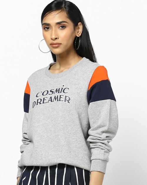 Typographic Print Cotton Sweatshirt - JioMart