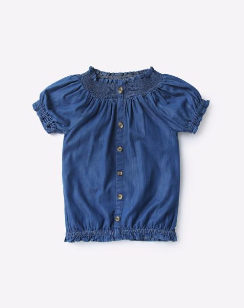 Buy Smocked Blouson with Mock Button Placket Online at Best Prices in ...