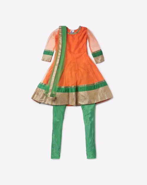 Buy Flared Kurta Suit Set with Contrast Border Online at Best Prices in ...