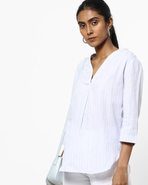 Buy Striped Tunic Top with Stand Collar Online at Best Prices in India ...