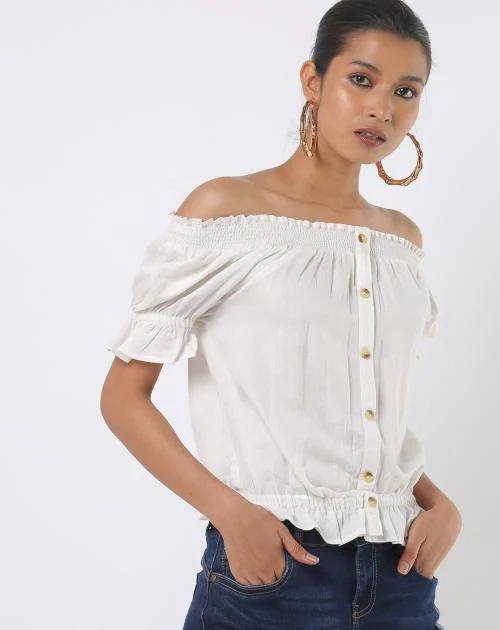 Buy Off-Shoulder Button-Down Top Online at Best Prices in India - JioMart.