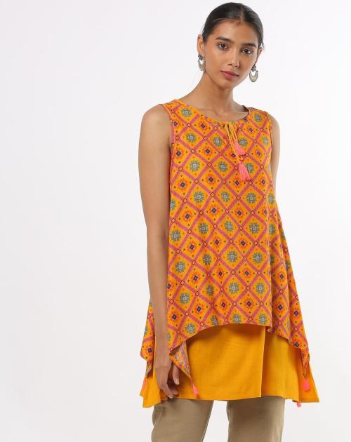Buy Geometric Print Layered Tunic with Tasselled Neckline Online at ...