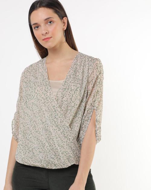 Buy Printed Overlapping Top with Ruffled Sleeves Online at Best Prices ...